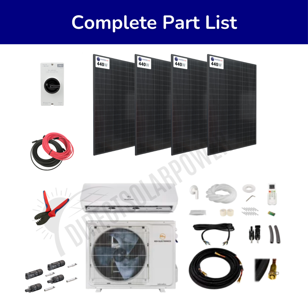 EG4 Hybrid Solar Mini Split Kit | 12k BTU AC/DC | SEER22 | 1760w of So ...